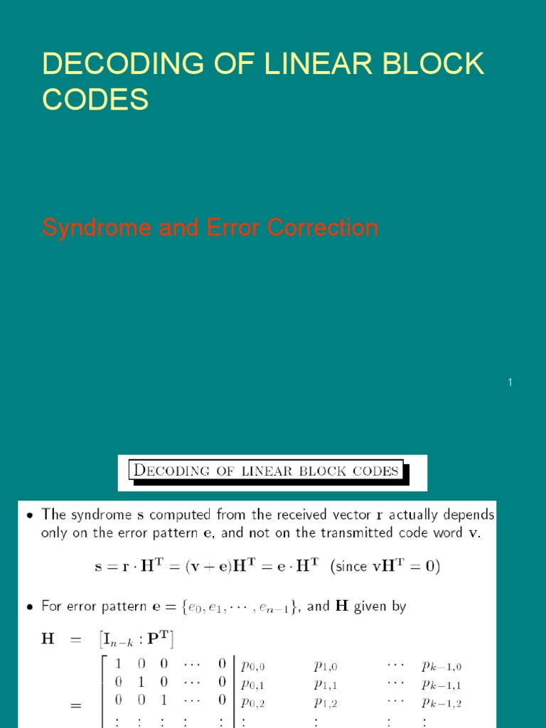 Decoding Of Linear Block Codes Syndrome And Error Correction Pdf