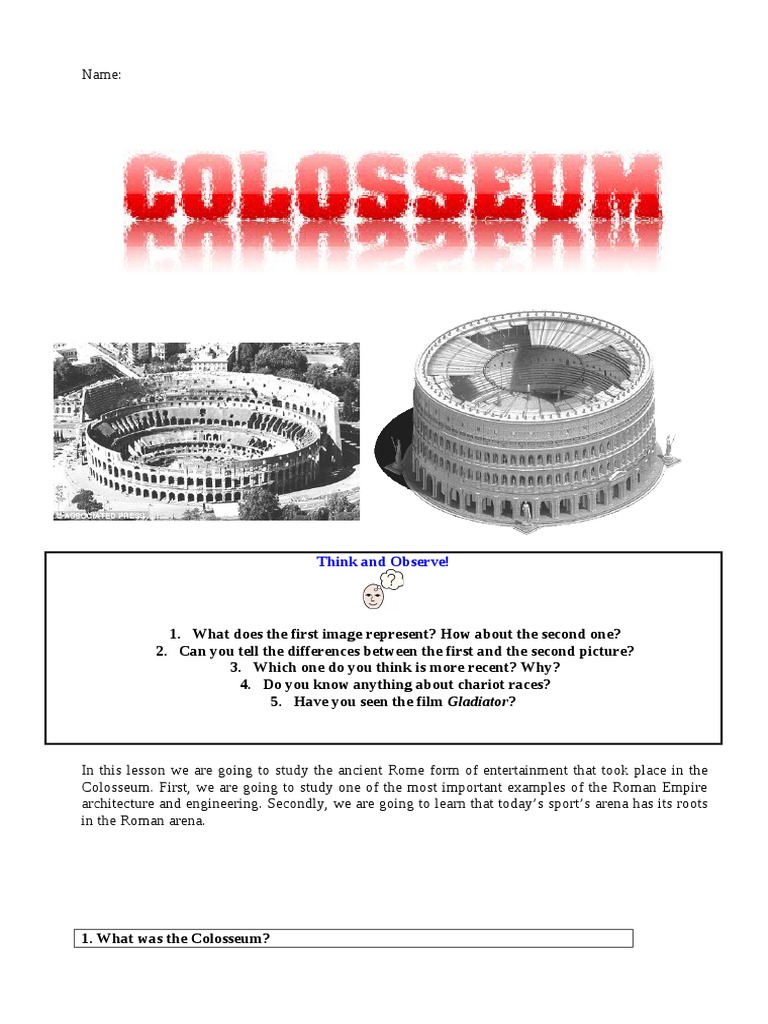 Colosseum Worksheet | PDF | Gladiator | Ancient Rome