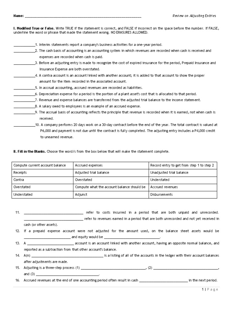 Adjusting Entries Review Guide | PDF | Accrual | Expense