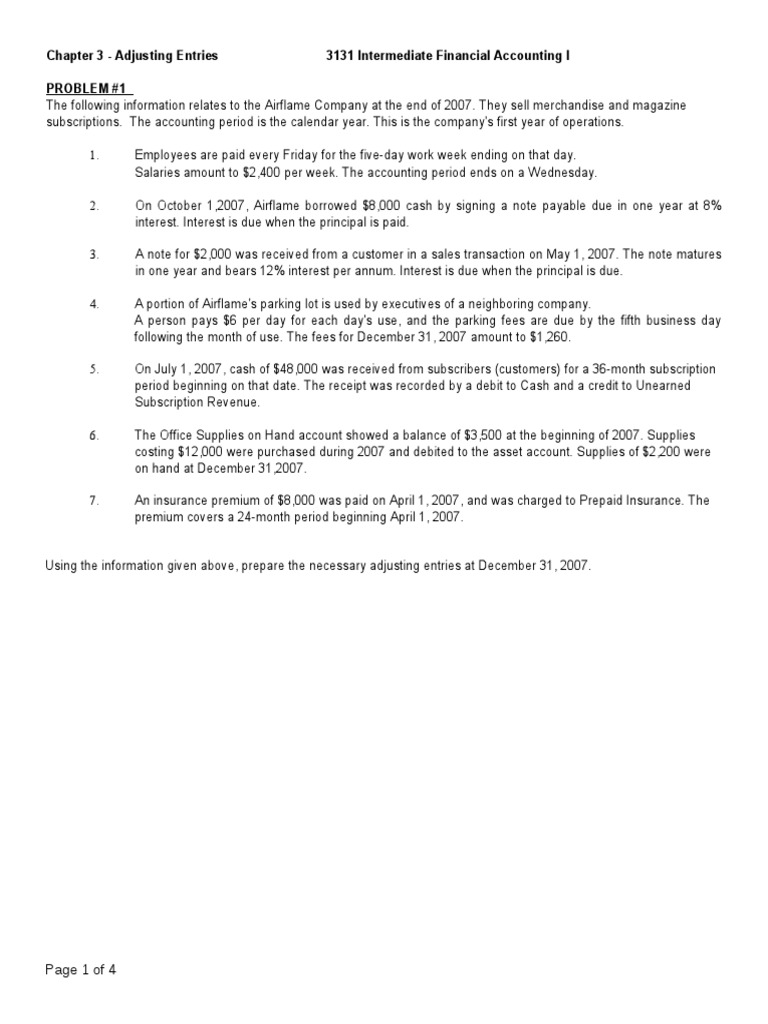 Chapter 3 - Adjusting Entries 3131 Intermediate Financial Accounting I ...