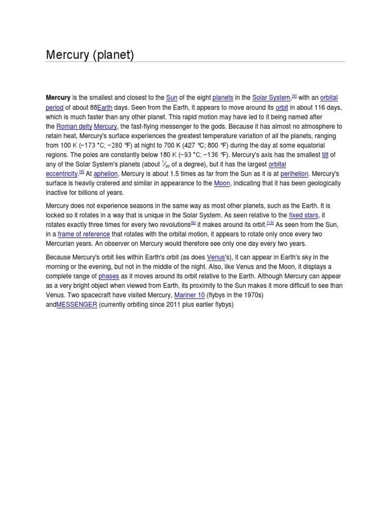 Mercury (Planet) : Mercury Is The Smallest and Closest To The | PDF ...