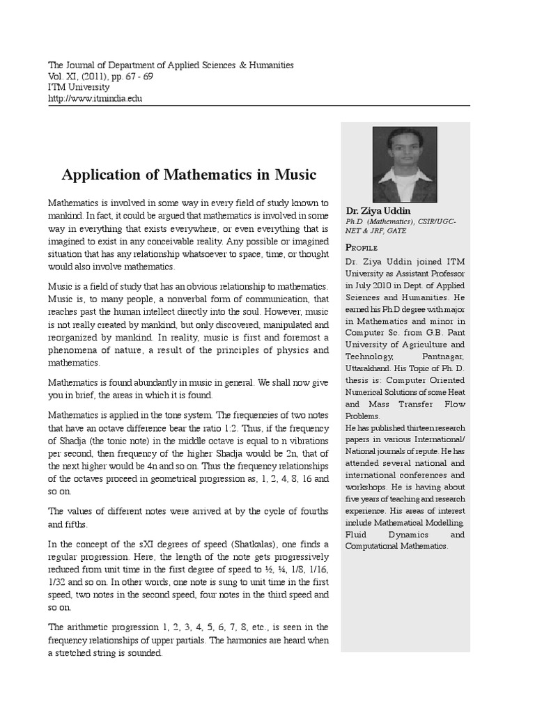 Application of Mathematics in Music | PDF | Music Theory | Musicology