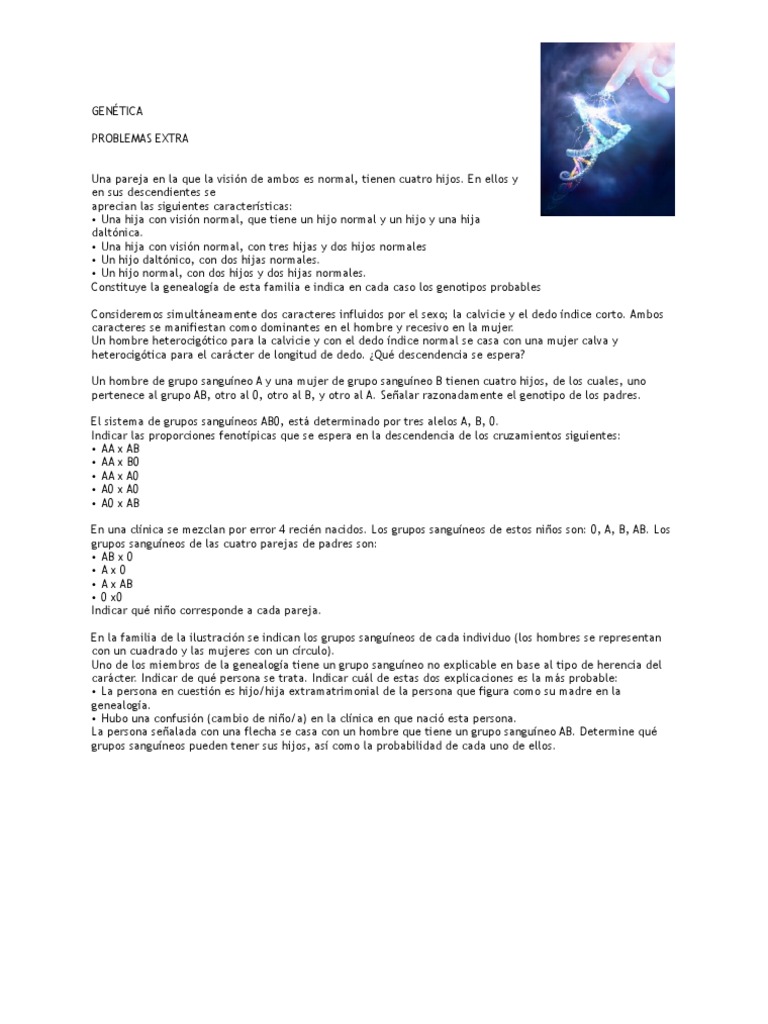 Problemas Extra de Genetica | PDF | Dominancia (Genética) | Hemofilia