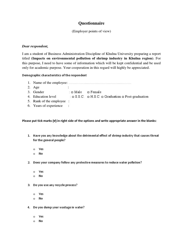 Questionnaire: Dear Respondent | PDF