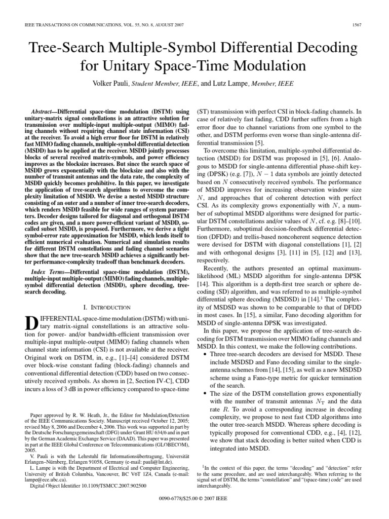 Tree-Search Multiple-Symbol Differential Decoding For Unitary Space ...