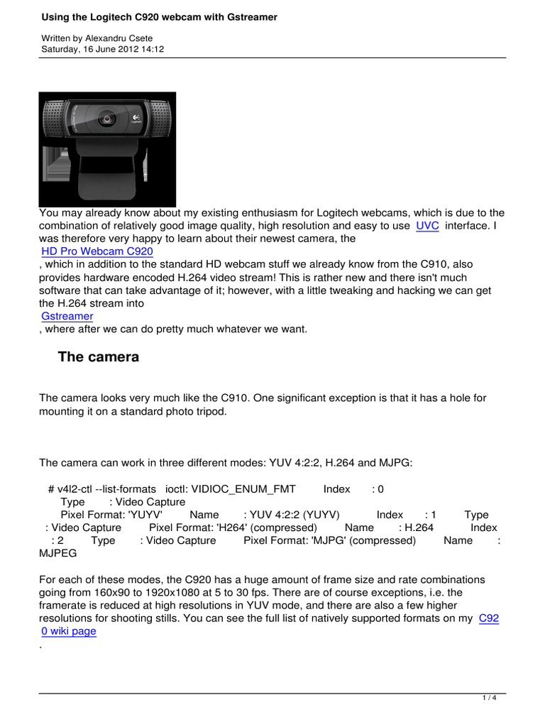 The Camera: UVC HD Pro Webcam C920 | PDF | H.264/Mpeg 4 Avc | Computer ...