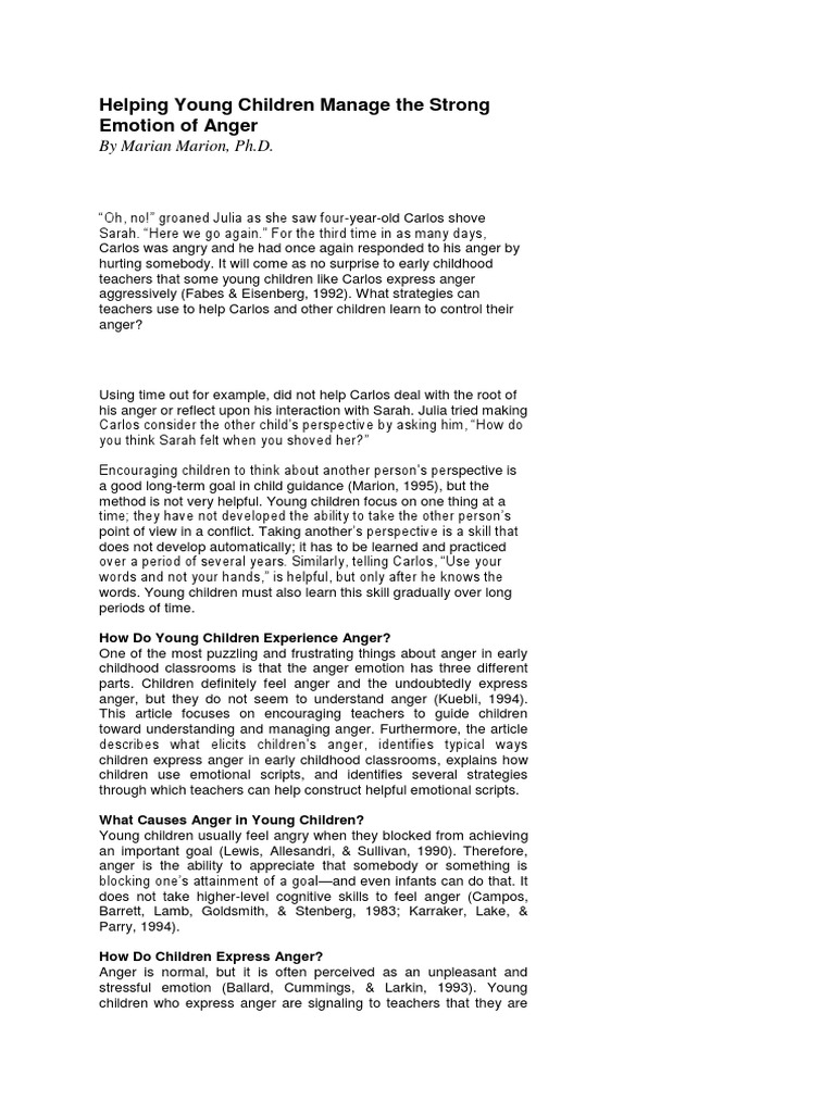 Helping Young Children Develop Healthy Emotional Scripts for Expressing ...