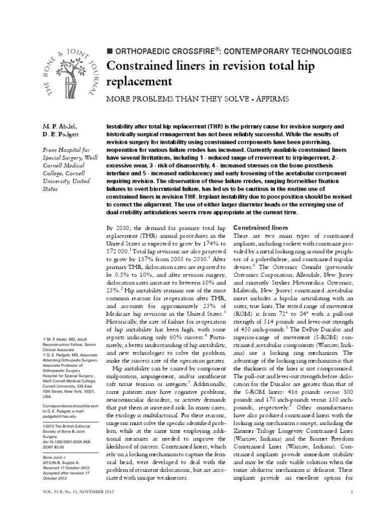 Constrained liners in revision total hip replacement: More Problems ...