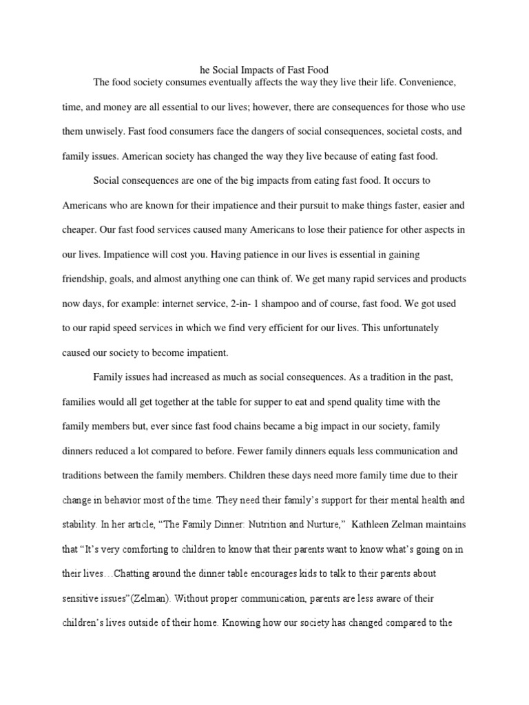 He Social Impacts of Fast Food | PDF | Fast Food | Fast Food Restaurants