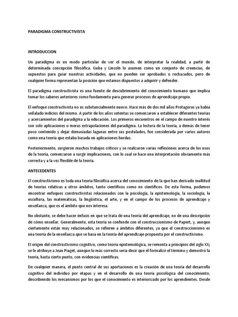 Paradigma Constructivista | PDF | Constructivismo (filosofía de la educación) | Conocimiento