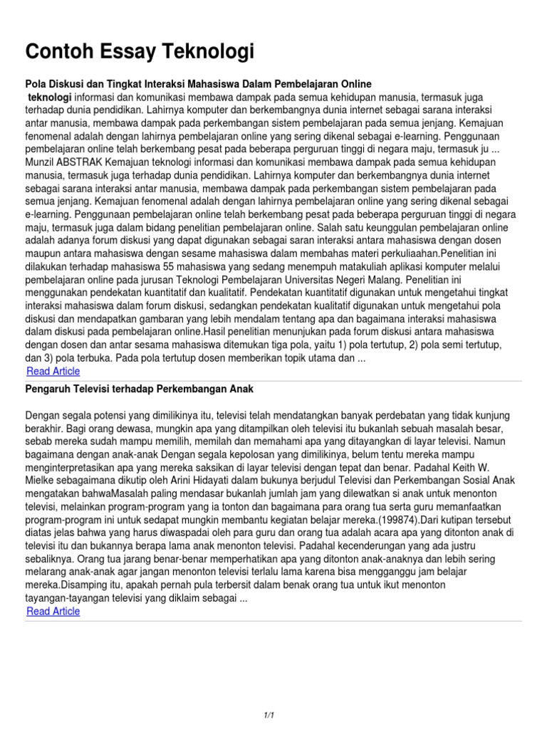 Contoh Essay Teknologi | PDF