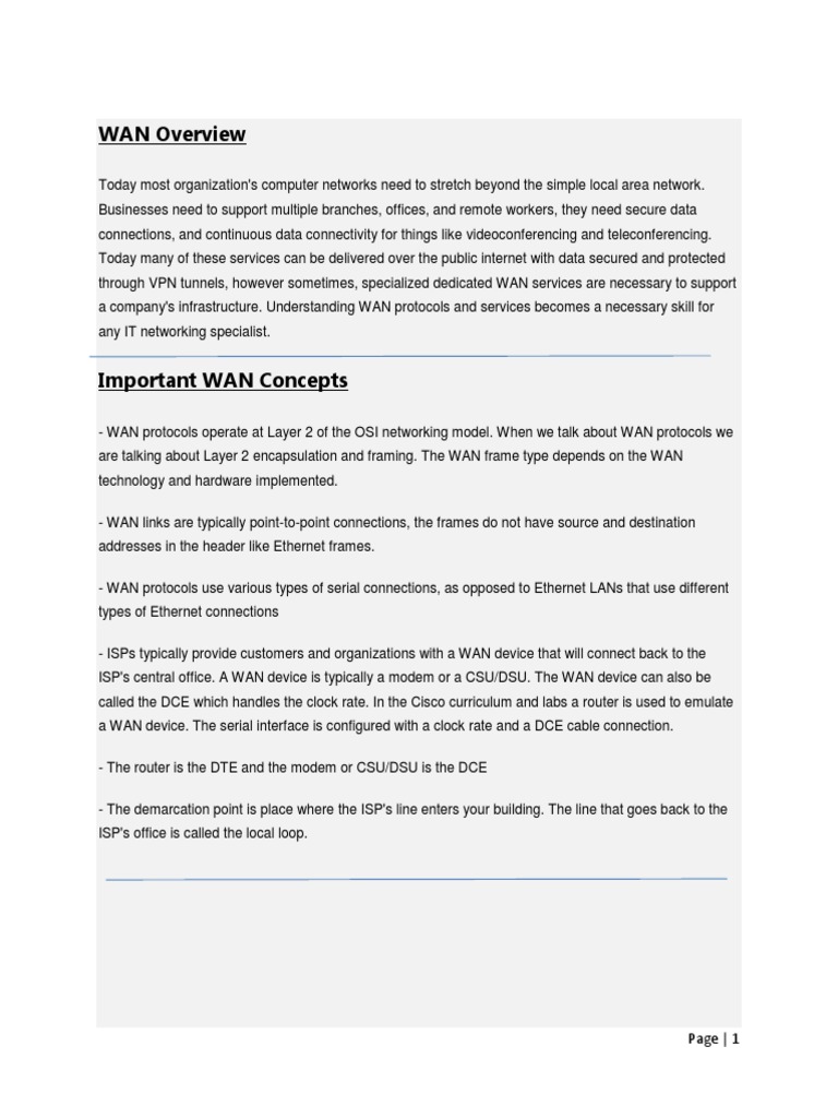 WAN Overview: Page - 1 | PDF