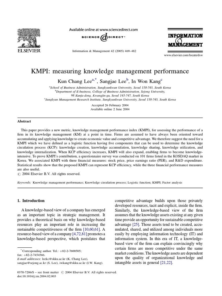 KMPI: A Metric for KM Performance | PDF | Survey Methodology ...