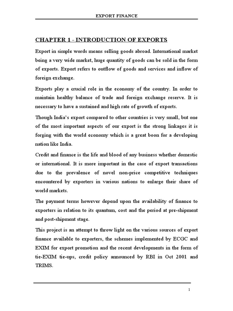 Chapter 1 - Introduction of Exports: Export Finance | PDF