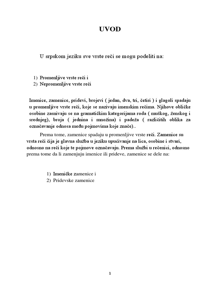 U srpskom jeziku sve vrste reči se mogu podeliti na