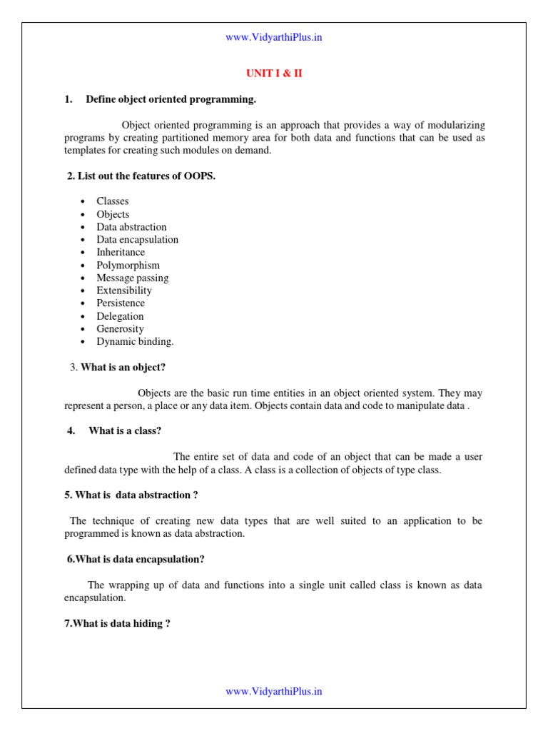 Define Object Oriented Programming.: Unit I & Ii | PDF | Constructor (Object Oriented ...