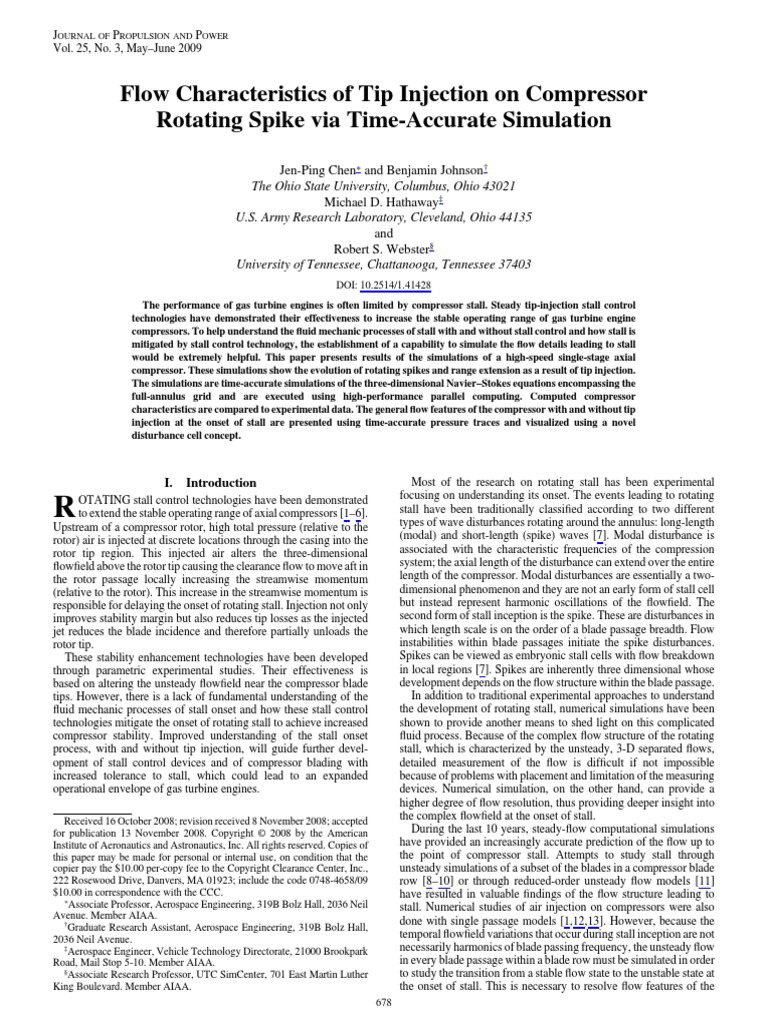 Chen09 - Flow Characteristics of Tip Injection On Compressor Rotating ...