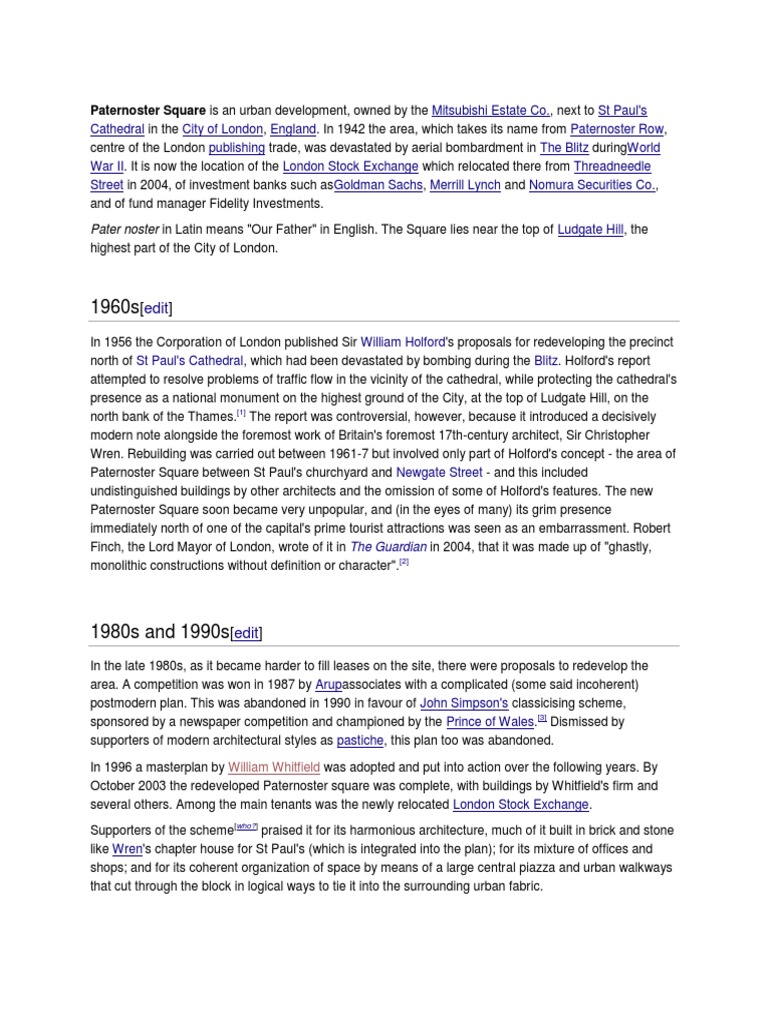 Paternoster Square Is An Urban Development, Owned by The | PDF
