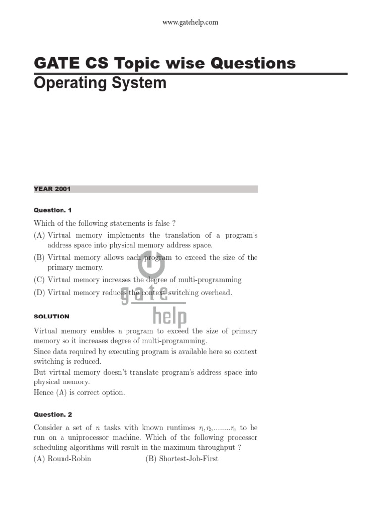 Operating System MCQS (GATE) | PDF | Cpu Cache | Scheduling (Computing)