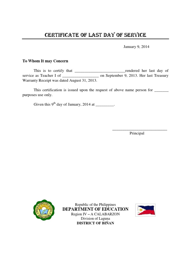 Last Day of Service Form | PDF