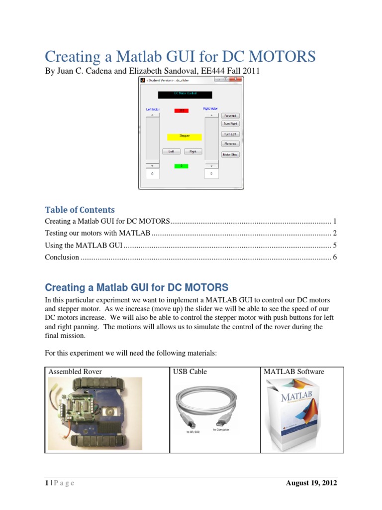 Creating A Matlab GUI For DC MOTORS: by Juan C. Cadena and Elizabeth ...