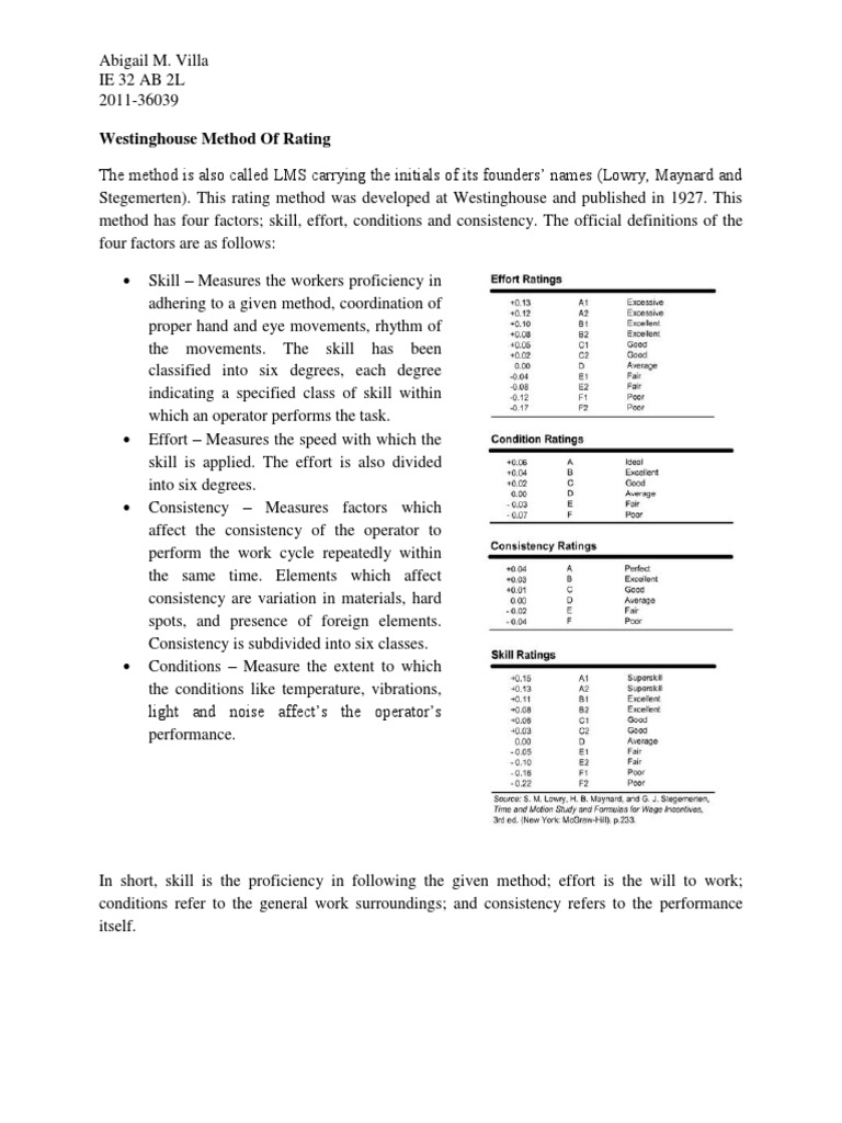 Westinghouse Rating Method Explained | PDF | Normal Distribution ...