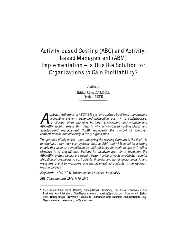 Activity Based Costing Pdf Management Accounting Business Process