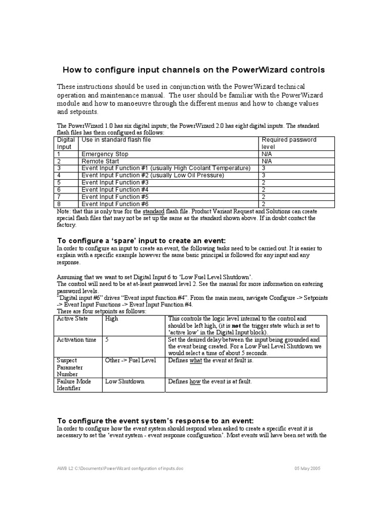 PowerWizard Configuration of Inputs | Download Free PDF | Flash Memory | Menu (Computing)