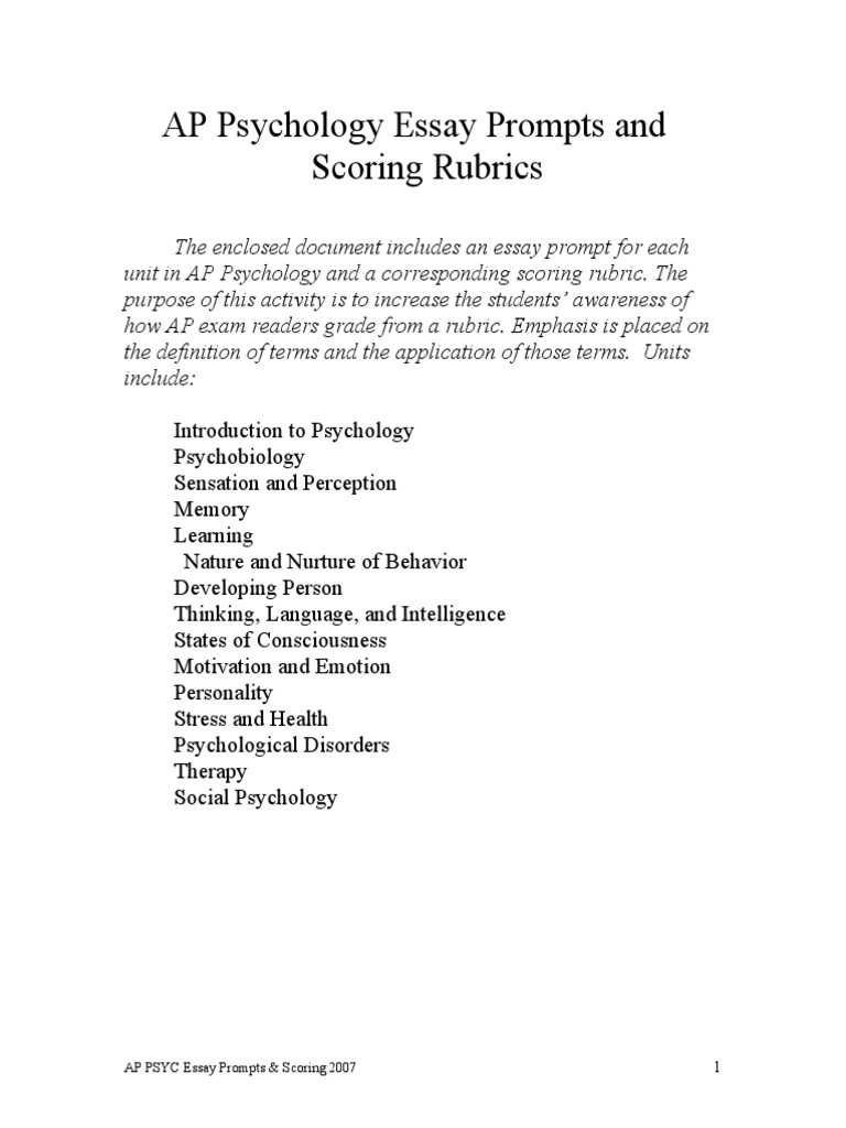 AP Psychology Essay Prompts & Rubrics | PDF | Fight Or Flight Response ...