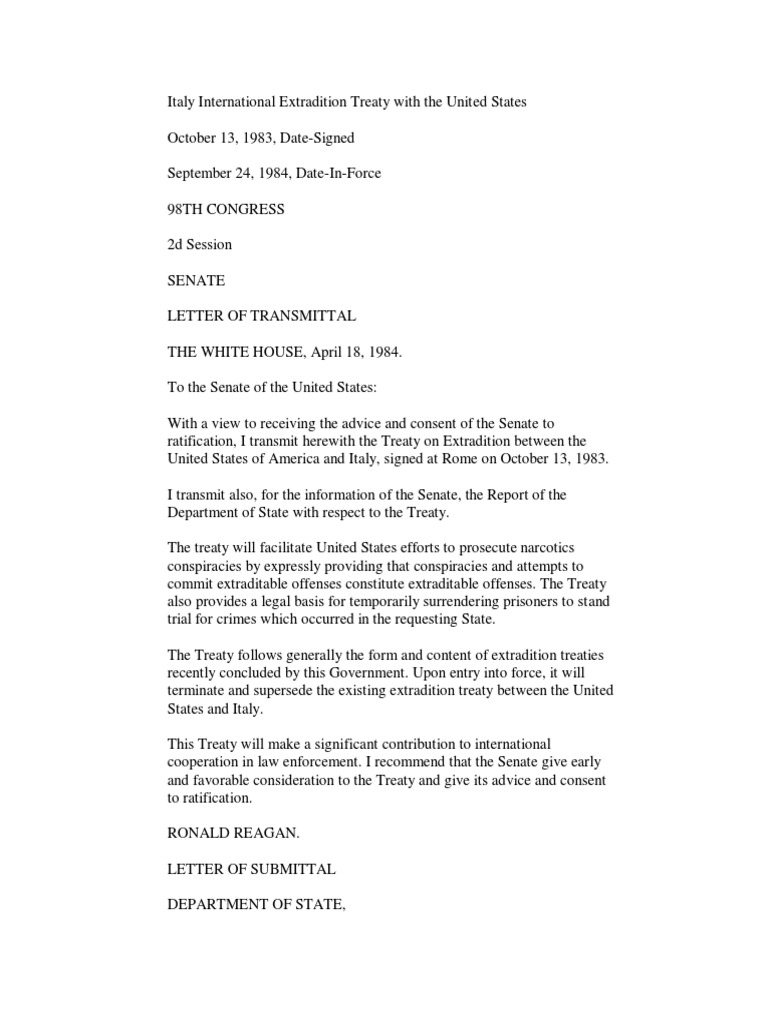 Italy International Extradition Treaty With The United States | PDF ...