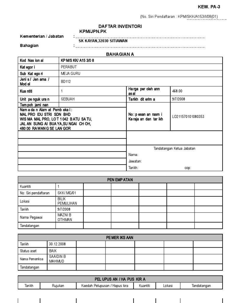 KEW - Pa 3 Daftar Inventori | PDF