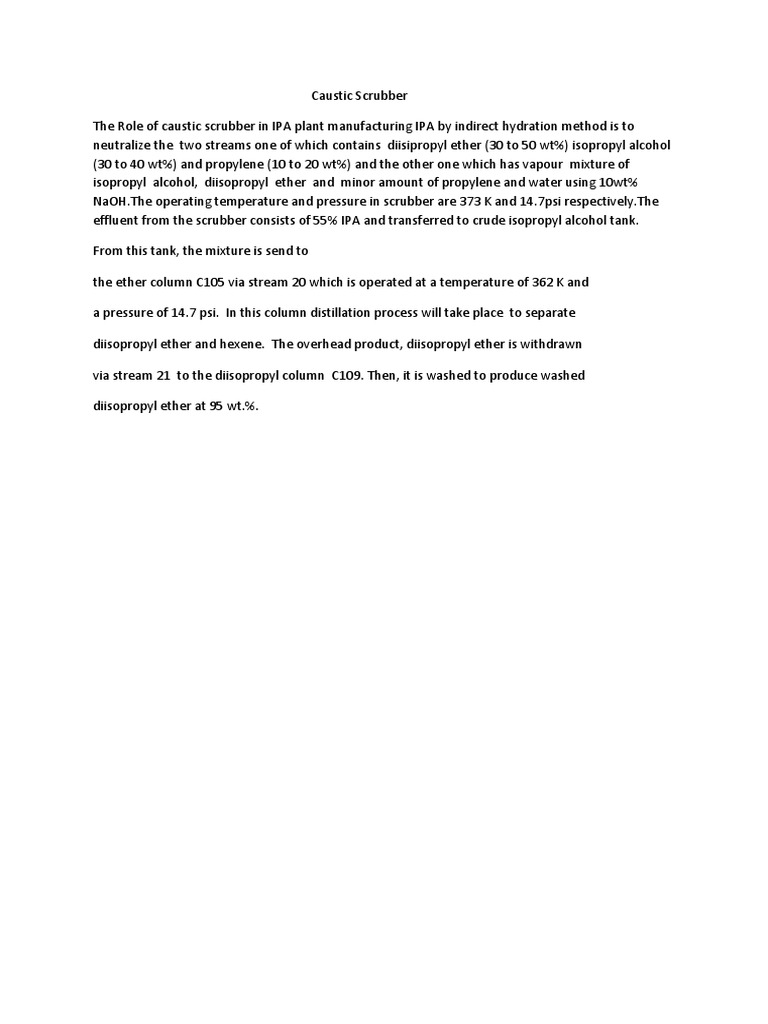 Caustic Scrubber-Indirect Hydration IPA Production | PDF | Hydrogen ...