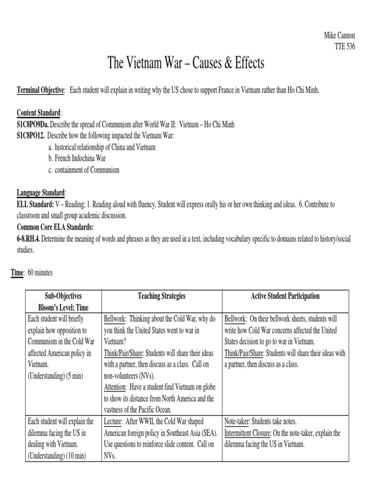 Cannon - Vietnam War Lesson Plan | PDF | Vietnam | Vietnam War