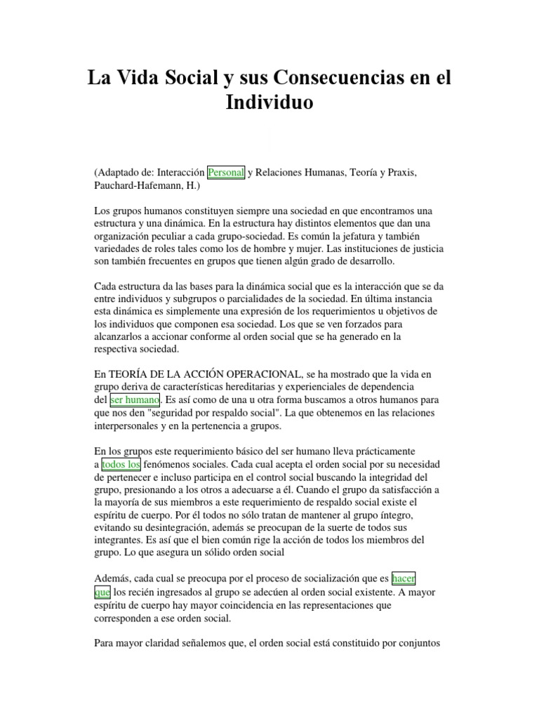 La Vida Social y Sus Consecuencias en El Individuo | PDF | Institución ...