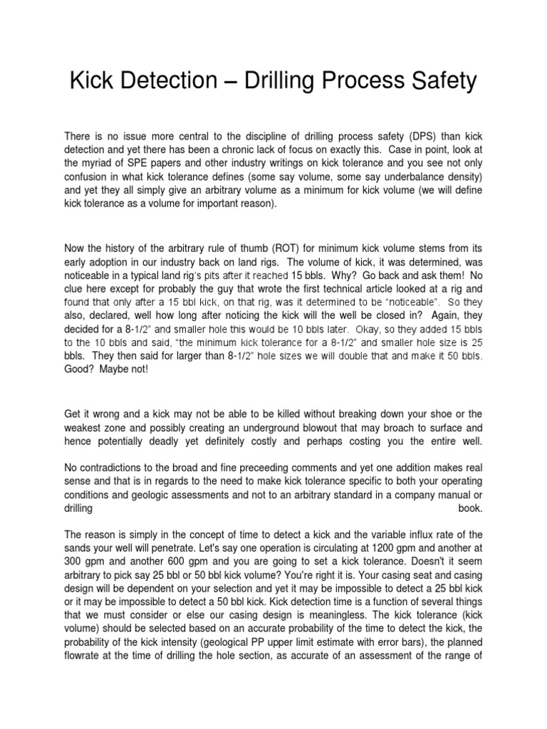Kick Detection - Drilling Process Safety | PDF | Barrel (Unit ...
