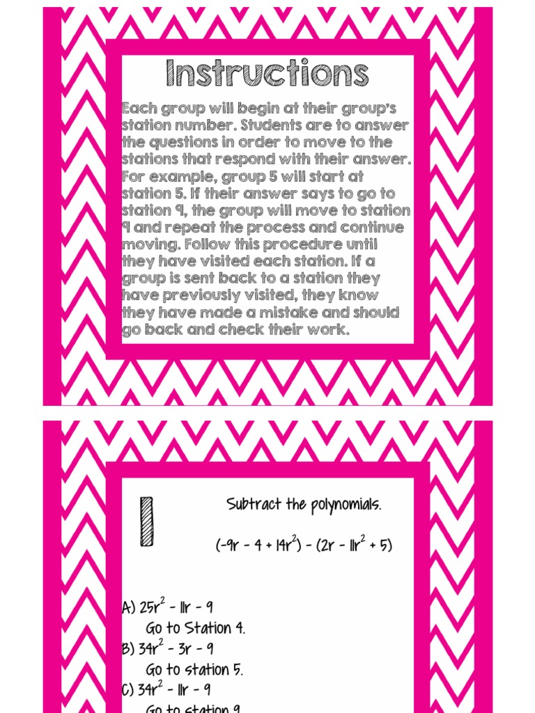 Adding - Subtracting.multiplying Polynomials Around The Room | PDF ...