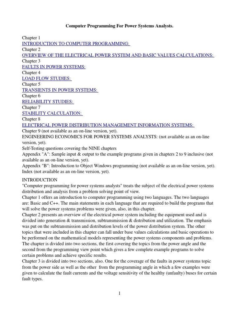 Computer Programming Tools for Electrical Power Systems Analysis | PDF ...