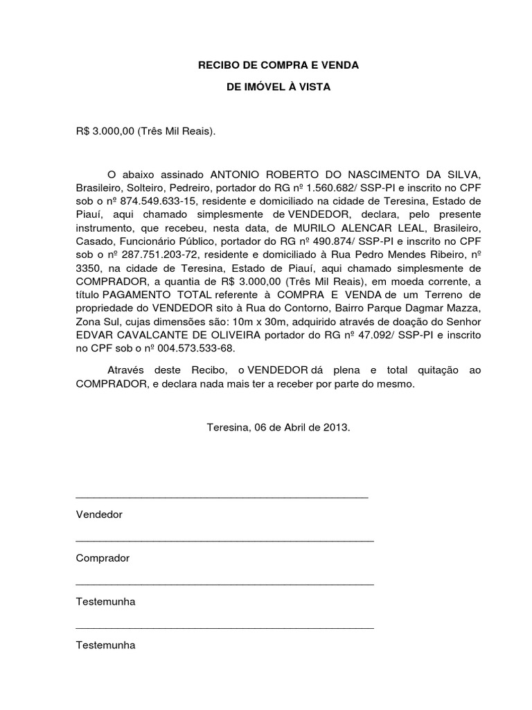 Recibo de Compra e Venda | PDF