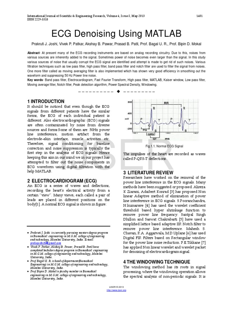 Researchpaper ECG Denoising Using MATLAB | PDF | Filter (Signal Processing) | Low Pass Filter