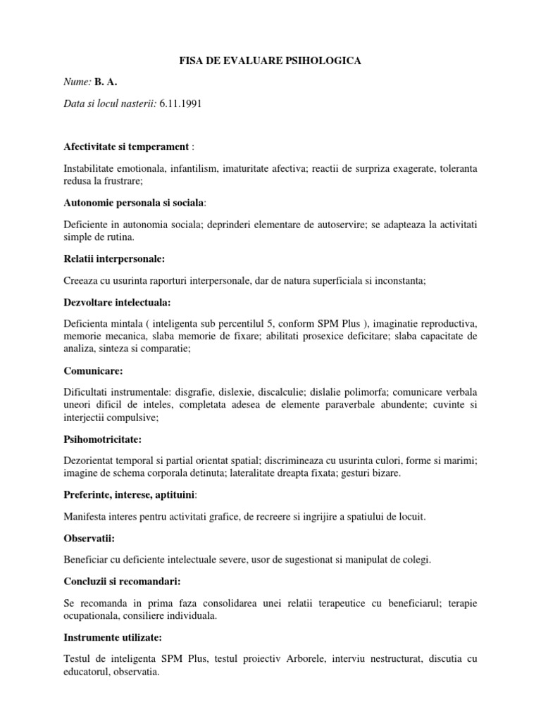 Fisa de Evaluare Psihologica