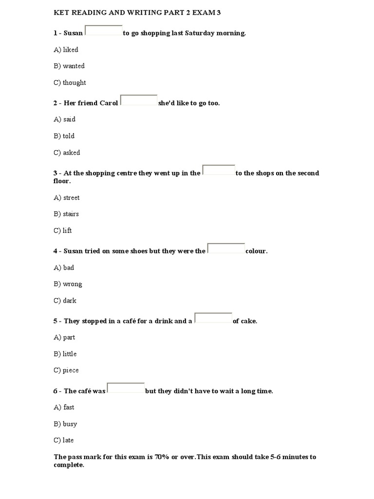 Ket Reading and Writing Part 2 Exam 3 | PDF