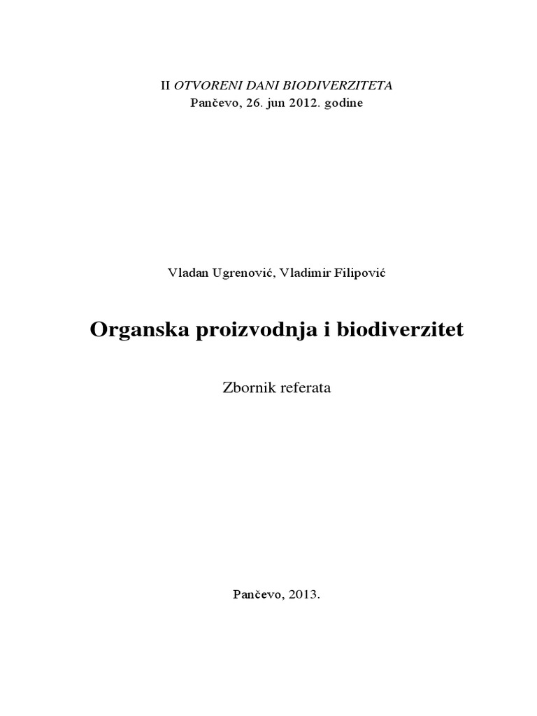 Ugrenović Filipović 2013 Organska Proizvodnja I Biodiverzitet | PDF