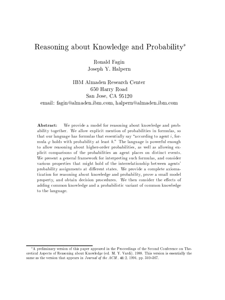 Reasoning About Knowledge and Probability | PDF | Logic | Deductive Reasoning