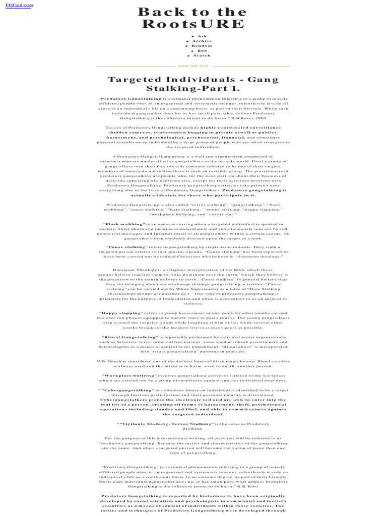 Strahlenfolter Stalking - TI - Targeted Individuals - Gang Stalking ...