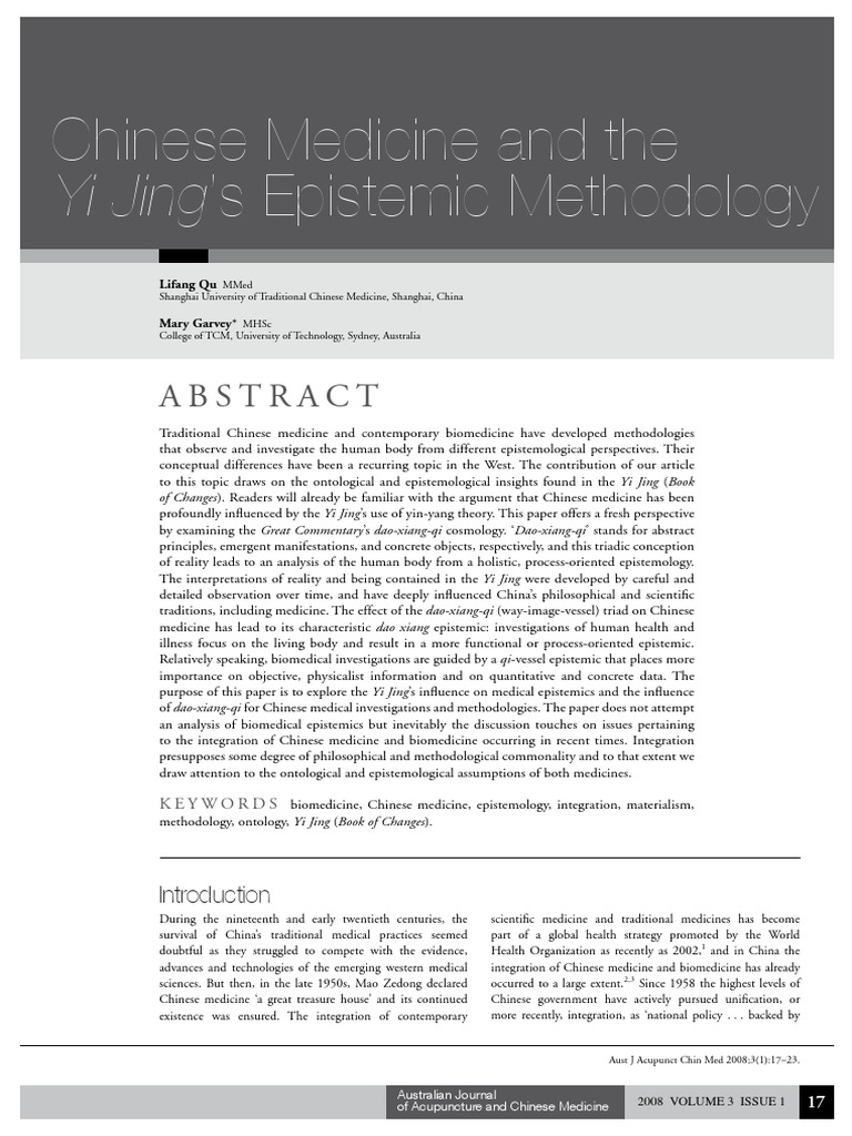 Chinese Medicine and The Yi Jing's Epistemic Methodology | Download ...
