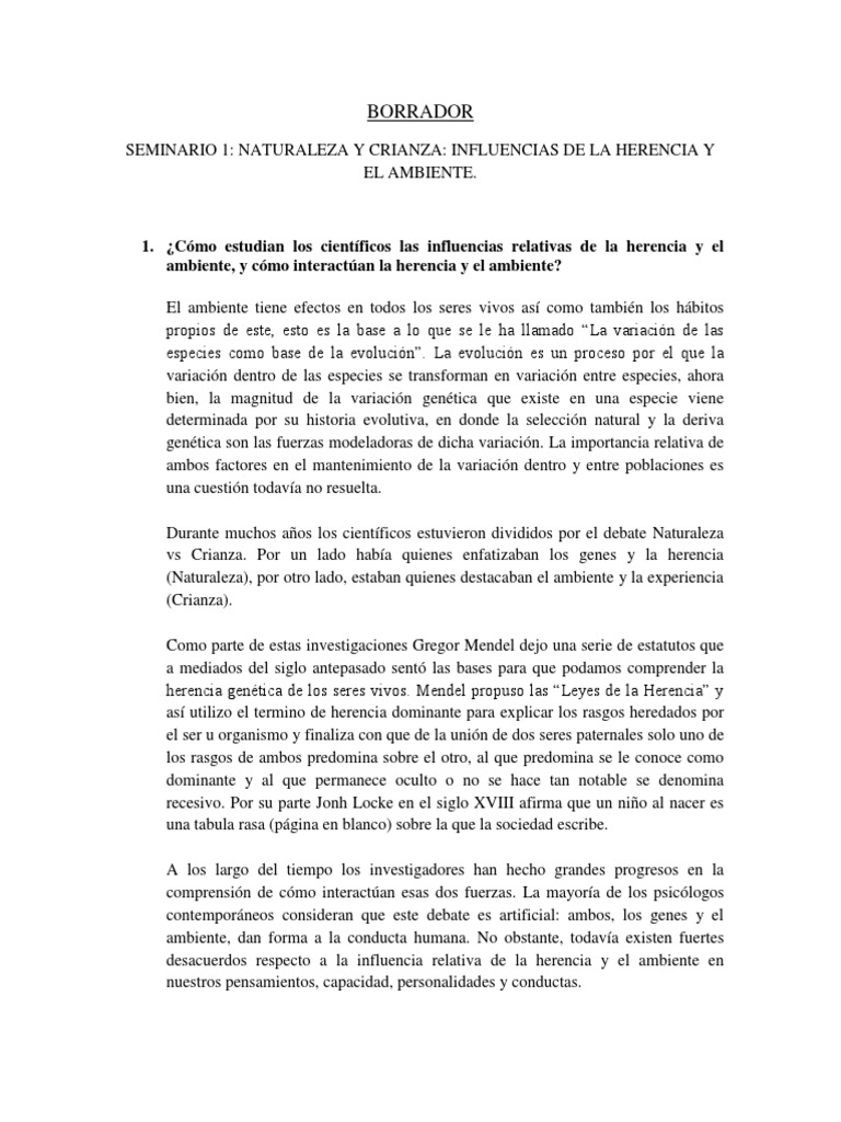 Influencias de Herencia y Ambiente | PDF | Naturaleza versus crianza ...