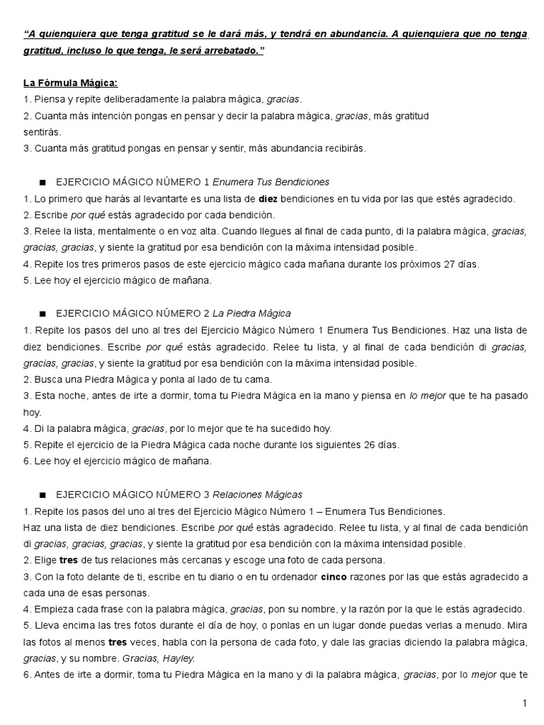 Ejercicios Libro La Magia | PDF | Gratitud | Bendición