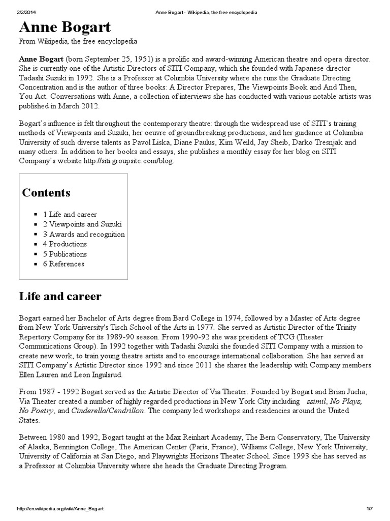 Anne Bogart - Wikipedia, The Free Encyclopedia | PDF | Theatre ...