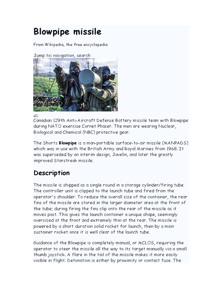 Blowpipe Missile | PDF | Missile Types | Military Technology