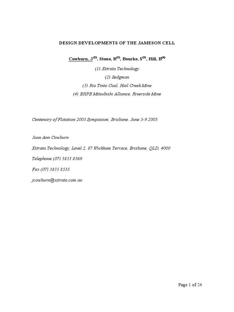 Design Development of The Jameson Cell Complete Paper | PDF | Chemistry ...